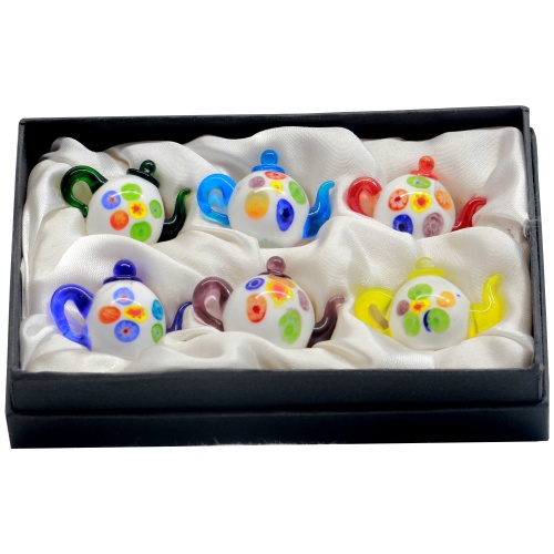 TEAPOT SET S/6 | KENJASPER, TEAPOTS, GLASS PAPER WEIGHTS, KENJASPER ...