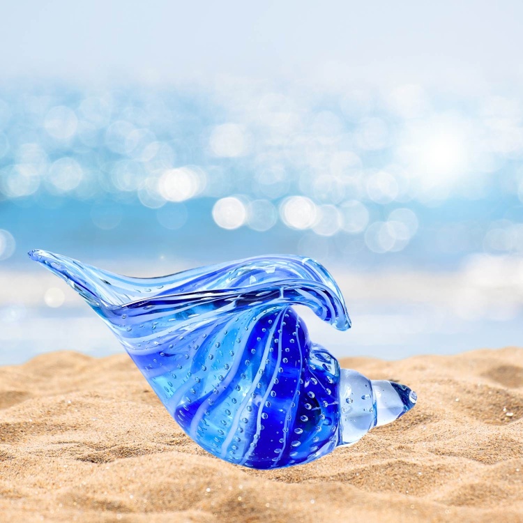 ZIBO HANDBLOWN ART GLASS - MINI BLUE AND BROWN SEASHELL | ZIBO GLASS ...