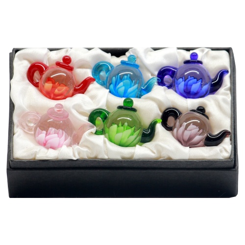 TEAPOT SET S/6 | KENJASPER, TEAPOTS, GLASS PAPER WEIGHTS, KENJASPER ...